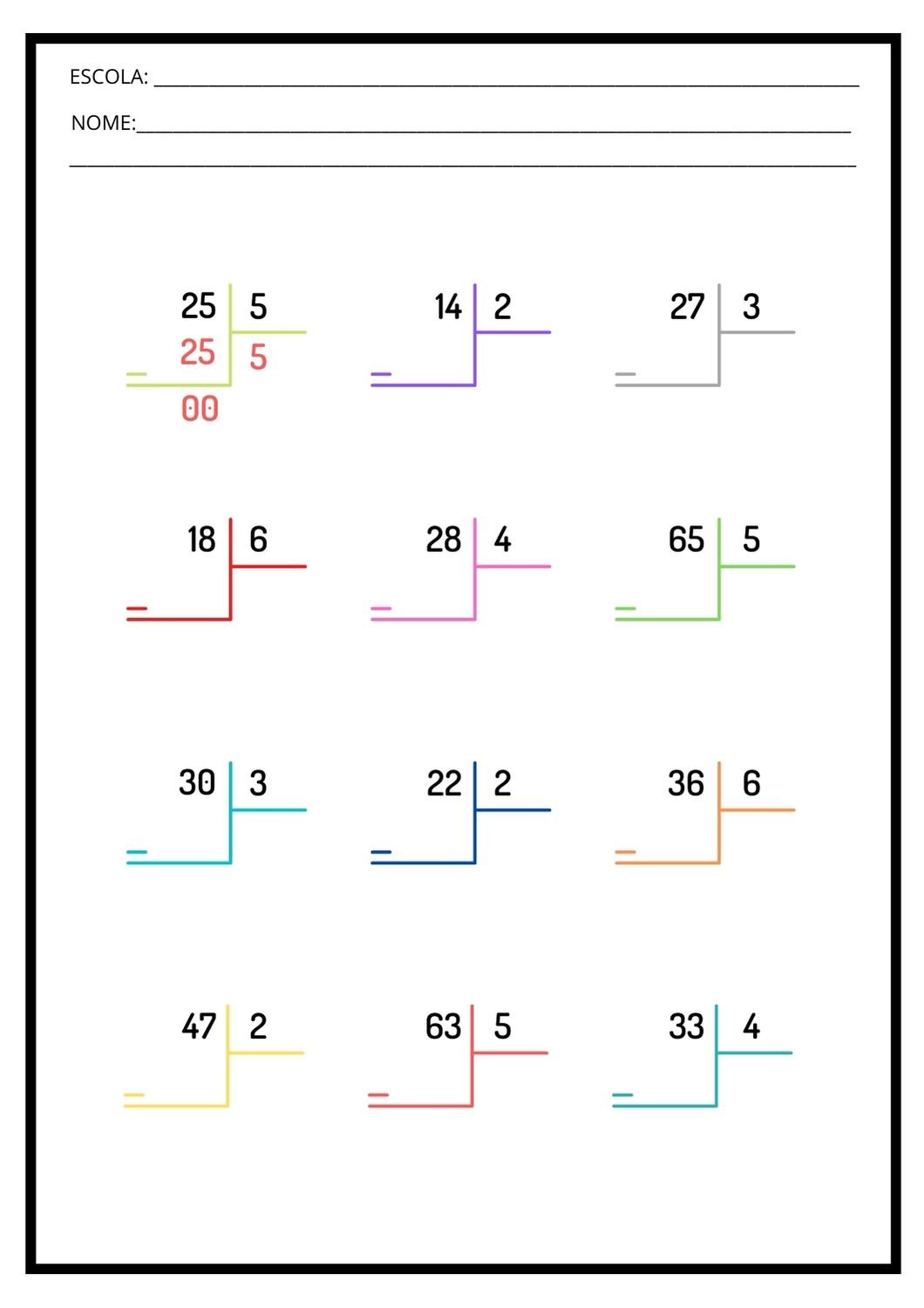 Atividades Lúdicas de Divisão de um algarismo no divisor, do 2 ao 9