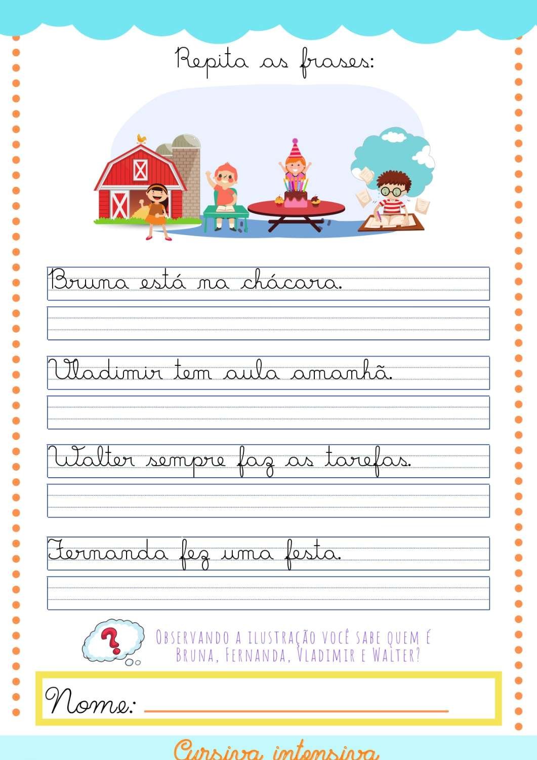 15 Atividades de Letra Cursiva para imprimir