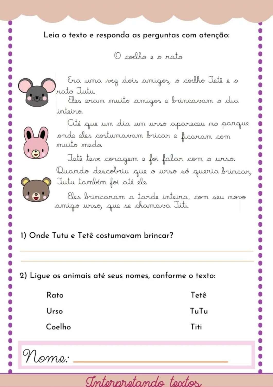 15 Atividades de Letra Cursiva para imprimir